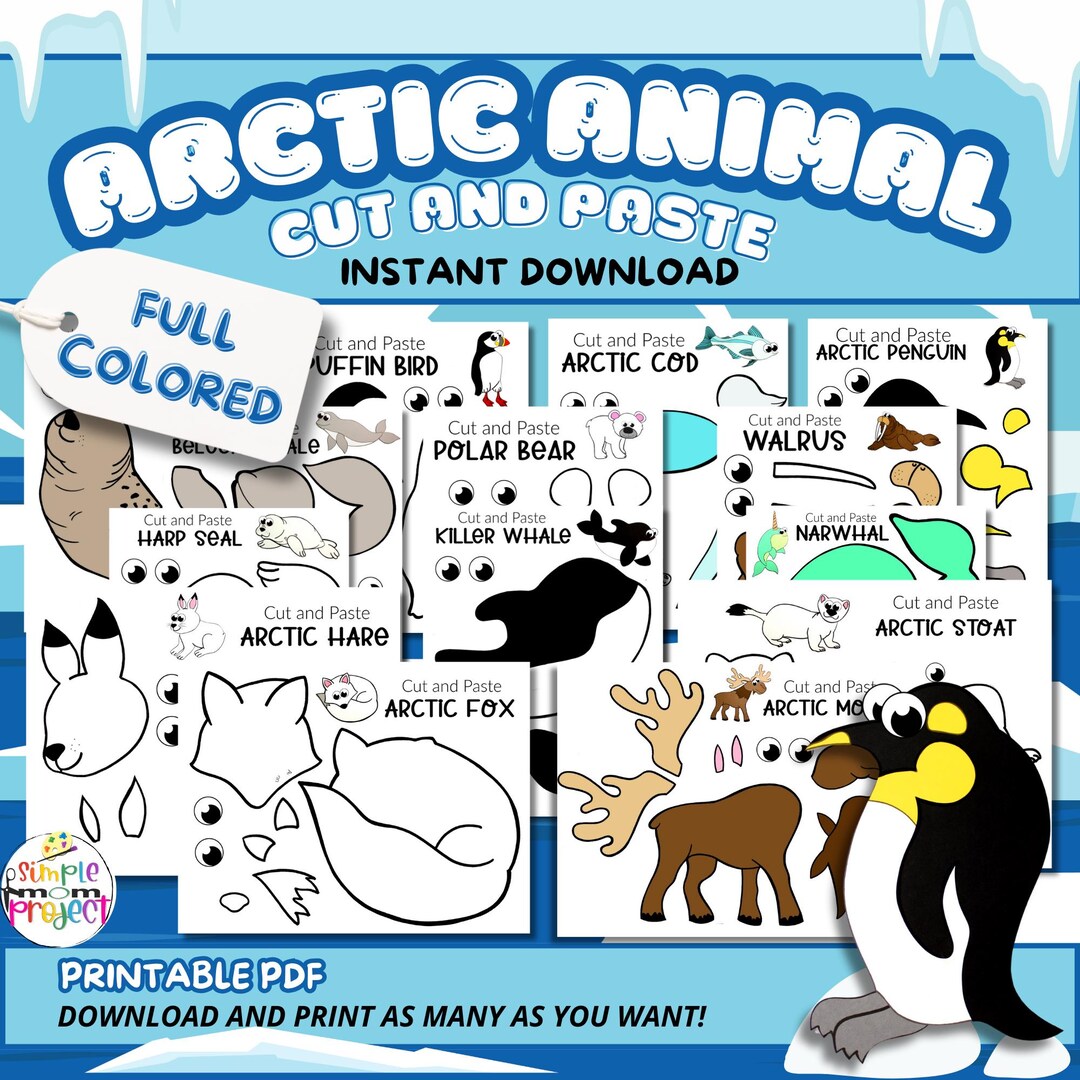 14 Full Colored Arctic Animal Cut and Paste Bundle | Full Colored ...