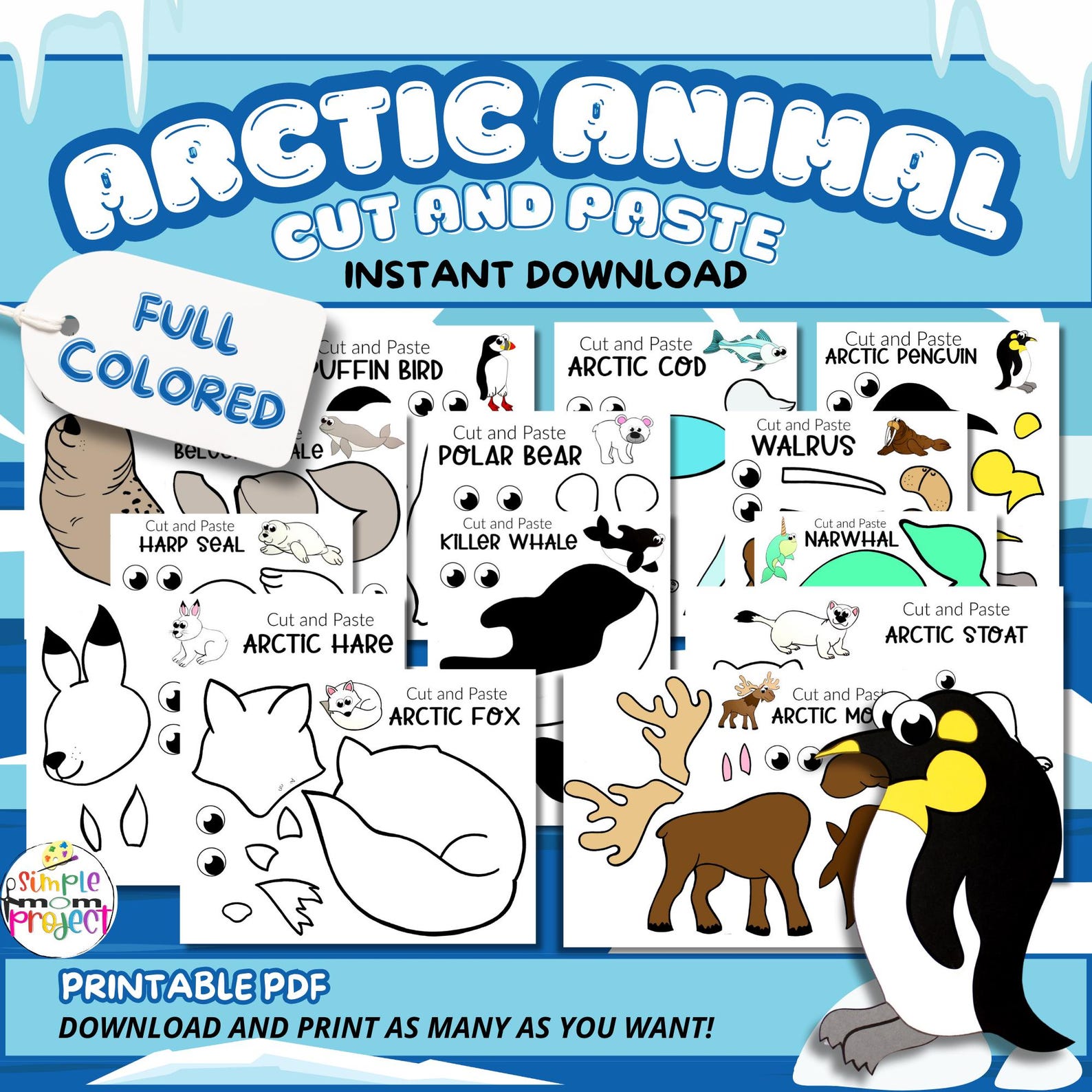 Arctic Animal Cut and Paste Crafts: Full Colored Printable Bundle (PDF ...