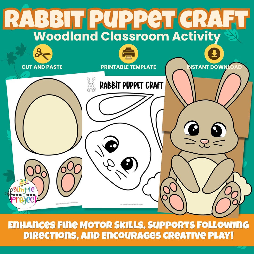 Rabbit Paper Bag Puppet Craft | Woodland Animal Printable | Cut and ...
