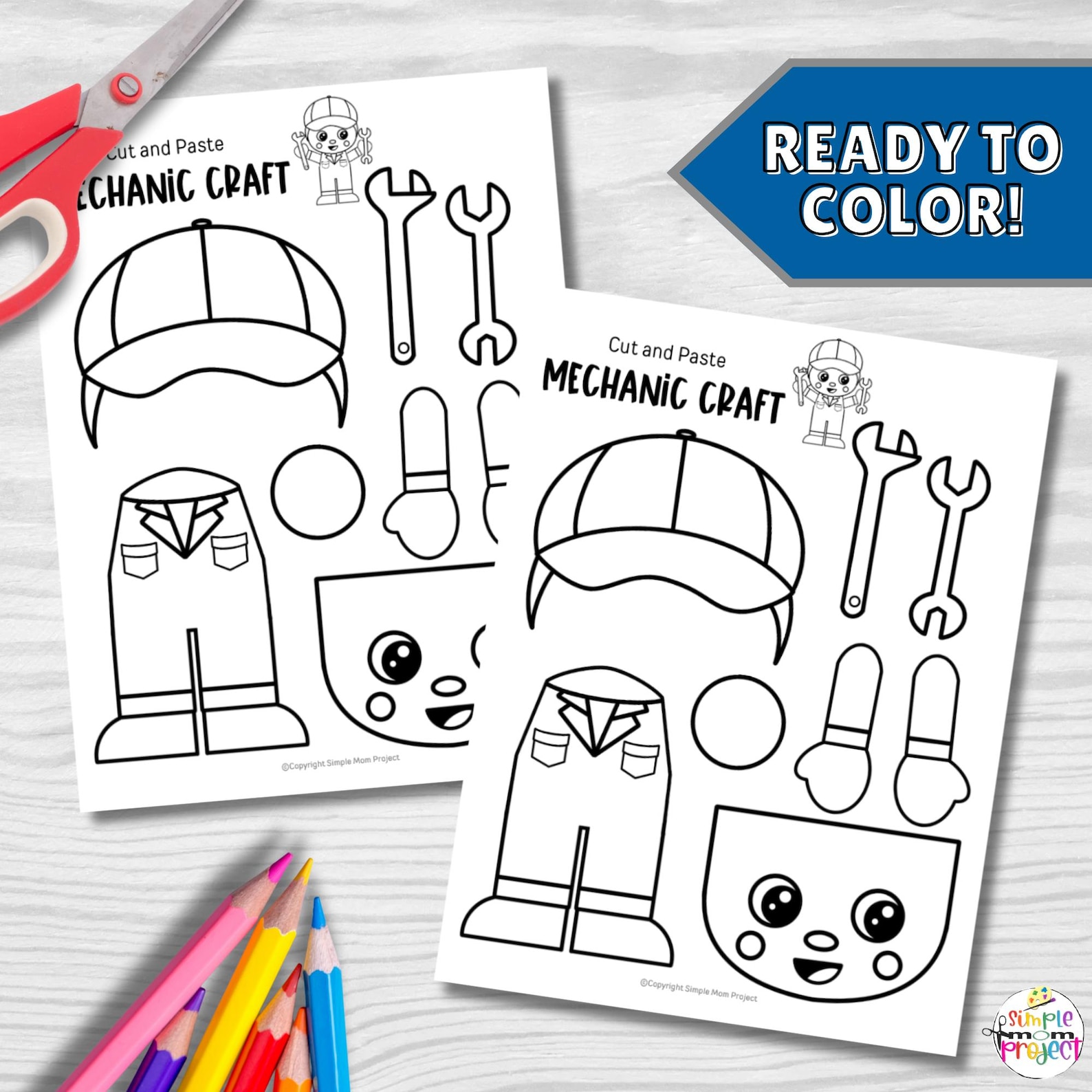 Mechanic Printable Paper Craft for Kids | Pre-colored | Black & White ...