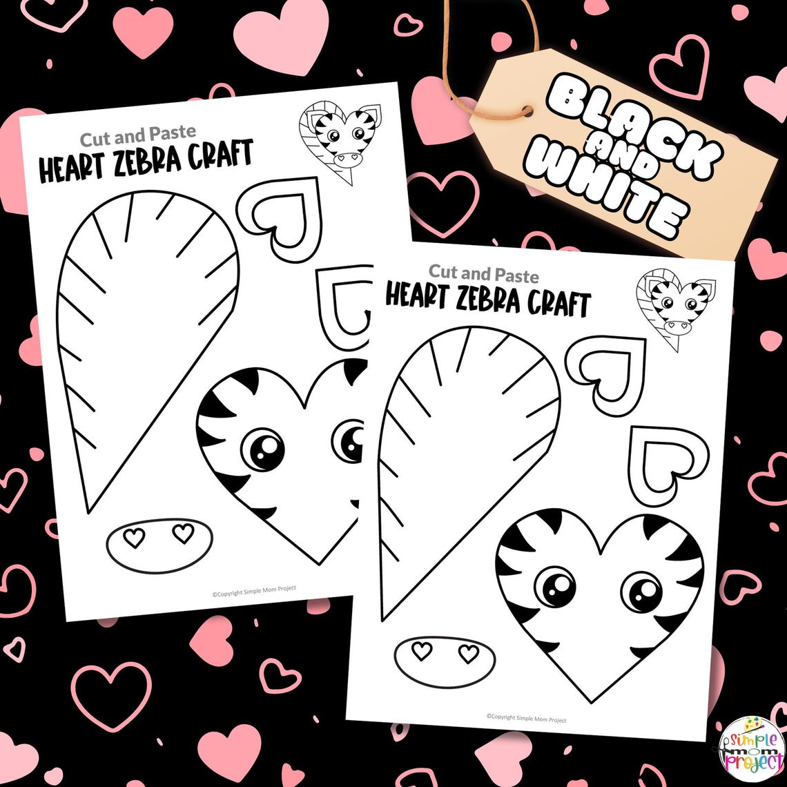 Heart Zebra Craft Template: Kids Printable Activity (PDF) - Etsy