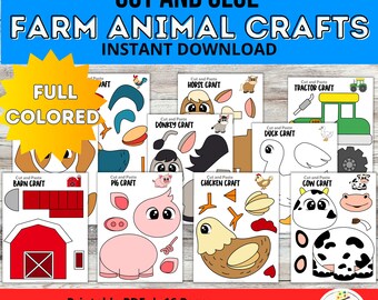 15 Farm Animal Cut and Paste Craft, Barnyard Crafts, Black and White ...