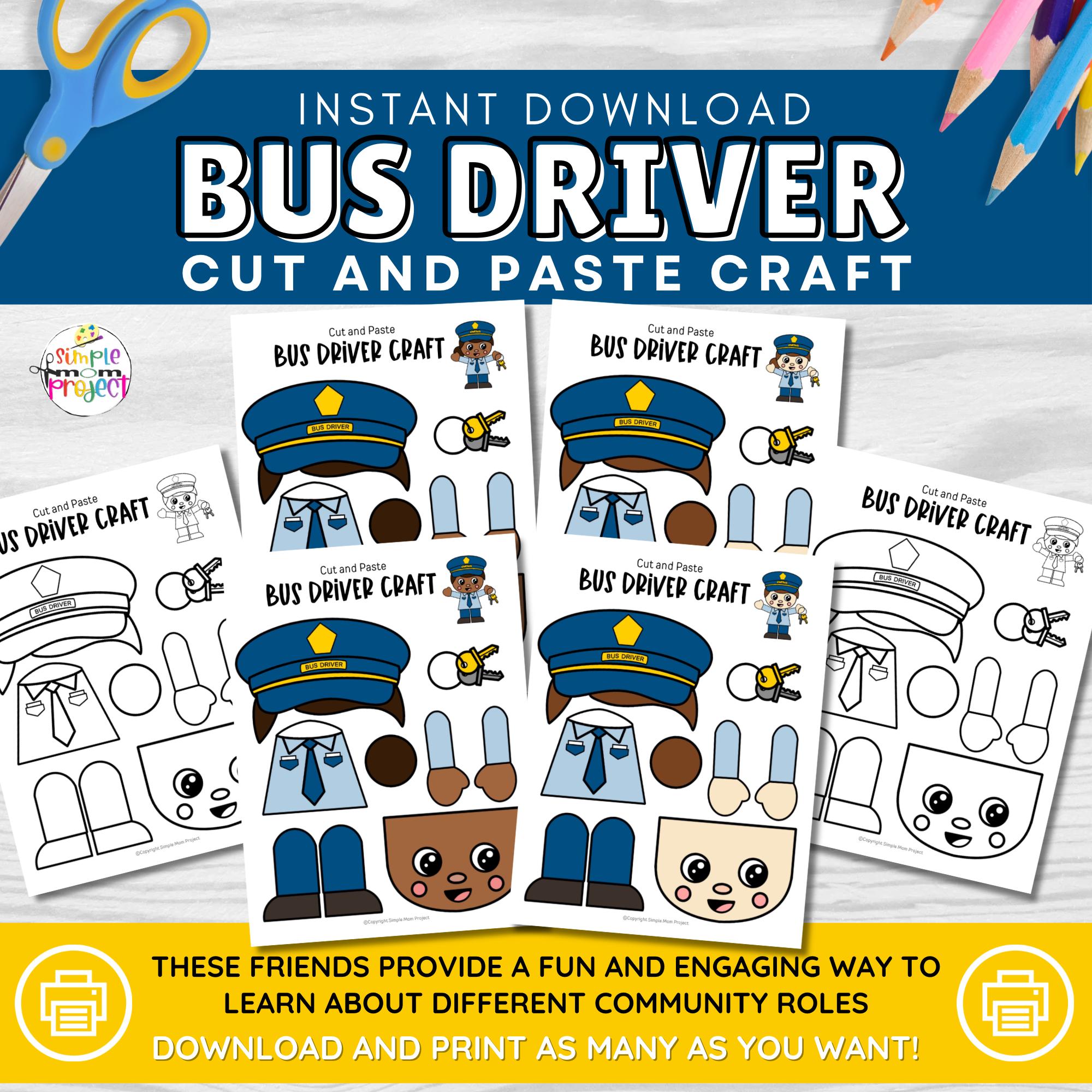 Bus Driver Printable Paper Craft for Kids | Pre-colored | Black & White ...