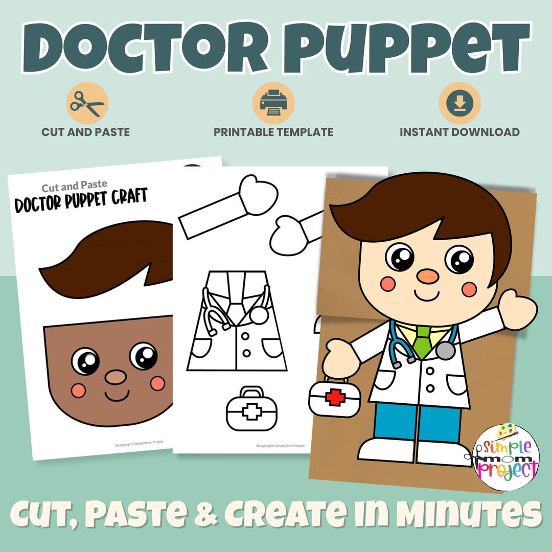 Doctor Paper Bag Puppet Craft | Community Worker Printable | Cut and ...