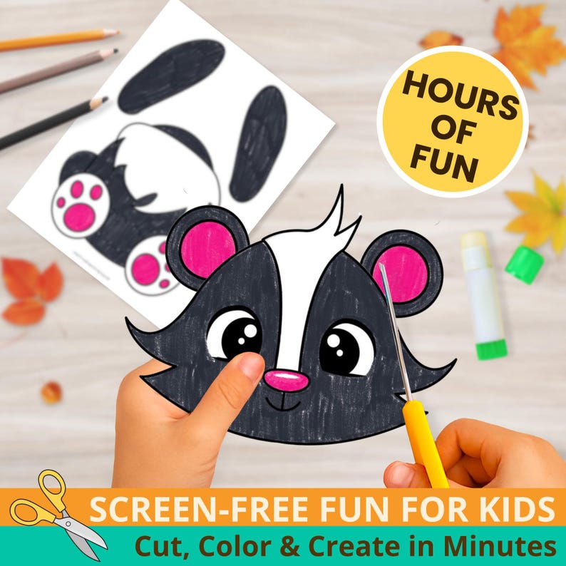 Skunk Paper Bag Puppet Craft | Woodland Animal Printable | Cut and ...