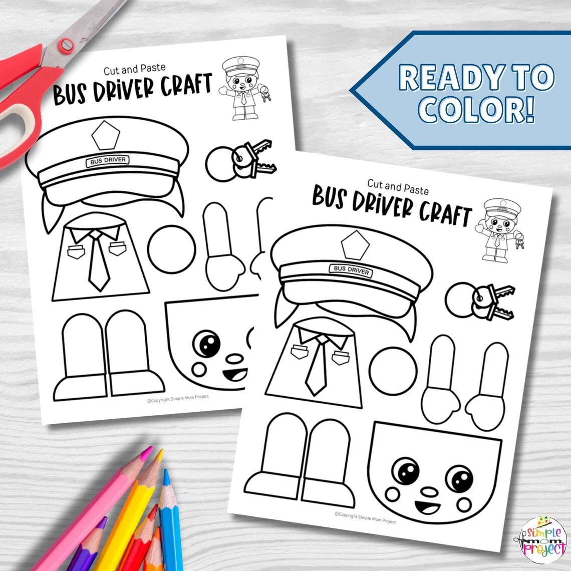 Bus Driver Printable Paper Craft for Kids | Pre-colored | Black & White ...