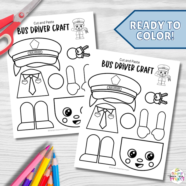 Bus Driver Printable Paper Craft for Kids | Pre-colored | Black & White ...