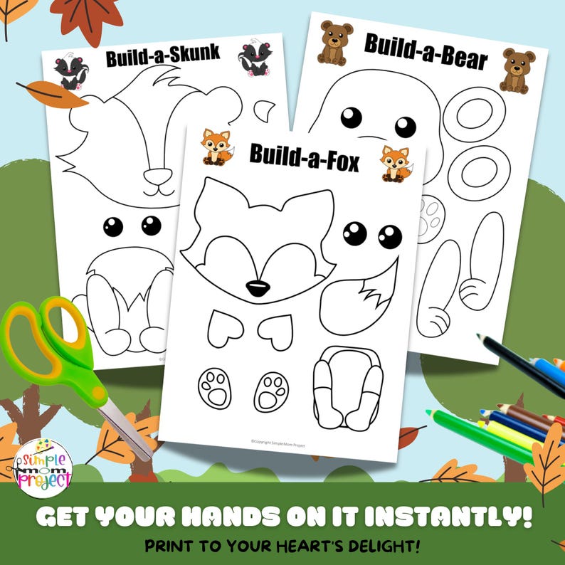 10 Black and White Woodland Animal Cut and Glue Craft Activity ...