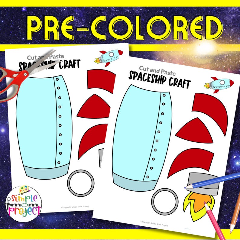 Rocket Spaceship Craft: Cut and Paste Activity, Coloring Page (digital ...
