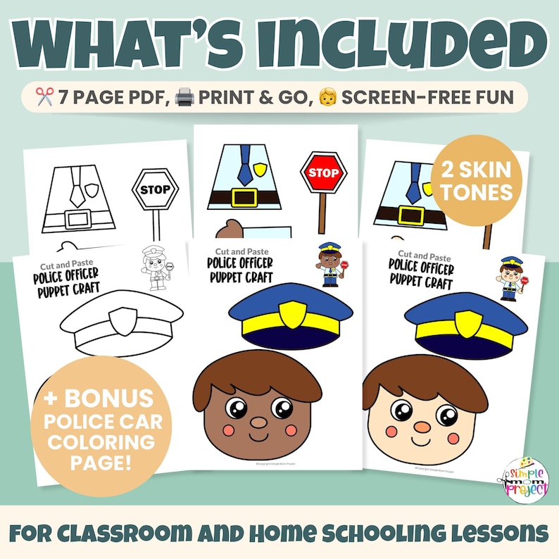 Police Officer Paper Bag Puppet Craft | Community Worker Printable ...