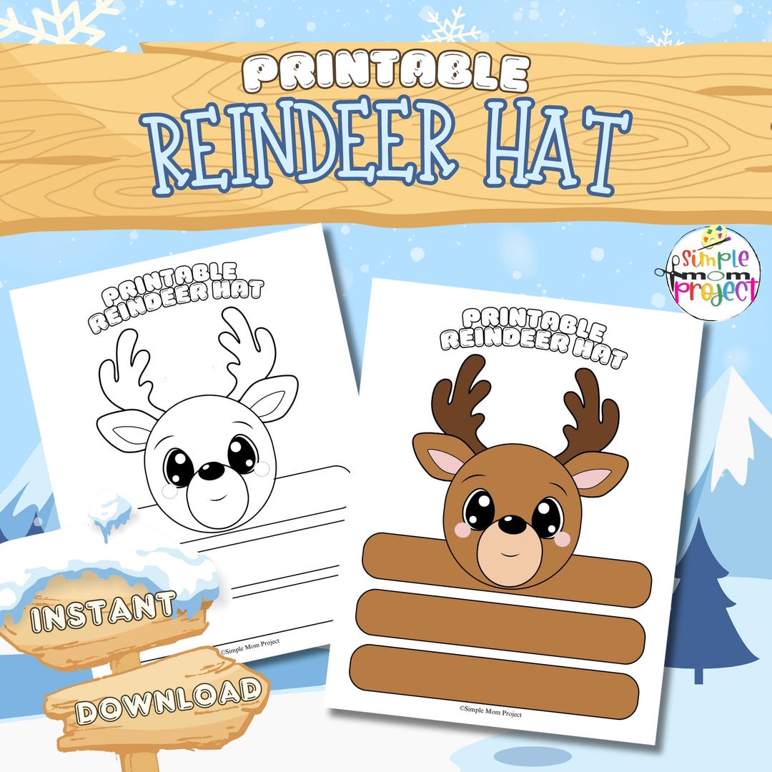 Reindeer Hat Template | Reindeer Headband Printable | Reindeer Hat ...