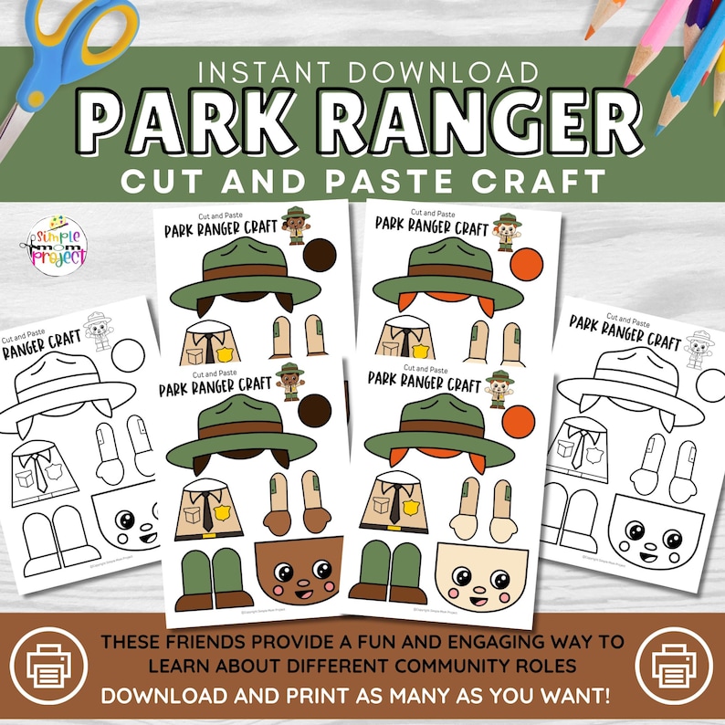 Park Ranger Printable Paper Craft for Kids | Pre-colored | Black ...