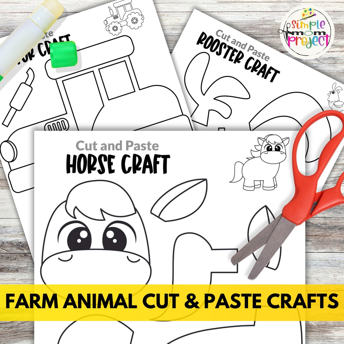 15 Farm Animal Cut and Paste Craft, Barnyard Crafts, Black and White ...