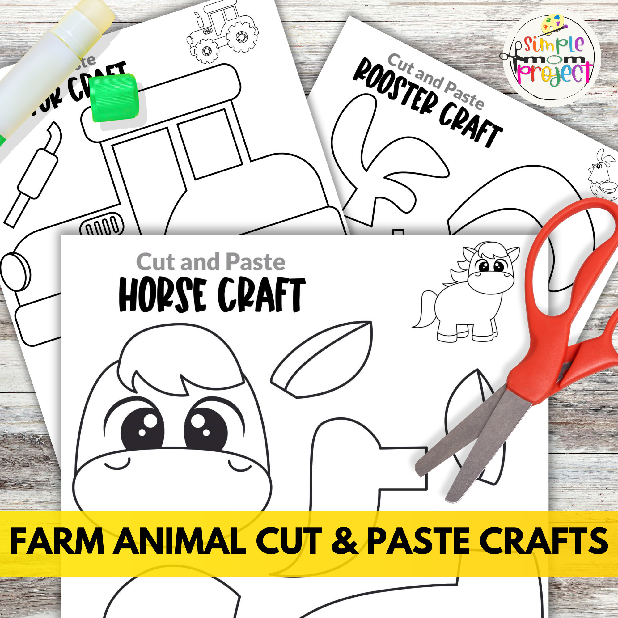 15 Farm Animal Cut and Paste Craft, Barnyard Crafts, Black and White ...