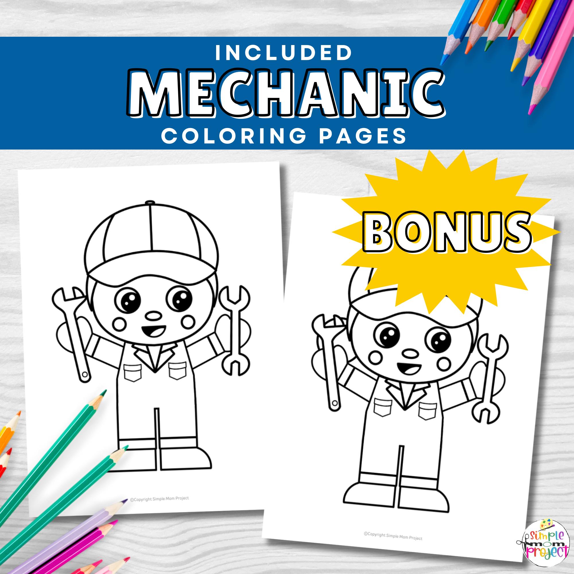 Mechanic Printable Paper Craft for Kids | Pre-colored | Black & White ...