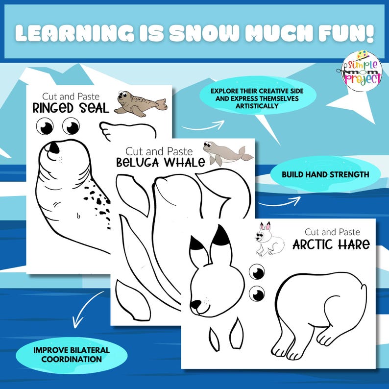 14 Black and White Arctic Animal Cut and Paste Craft Bundle | Black and ...