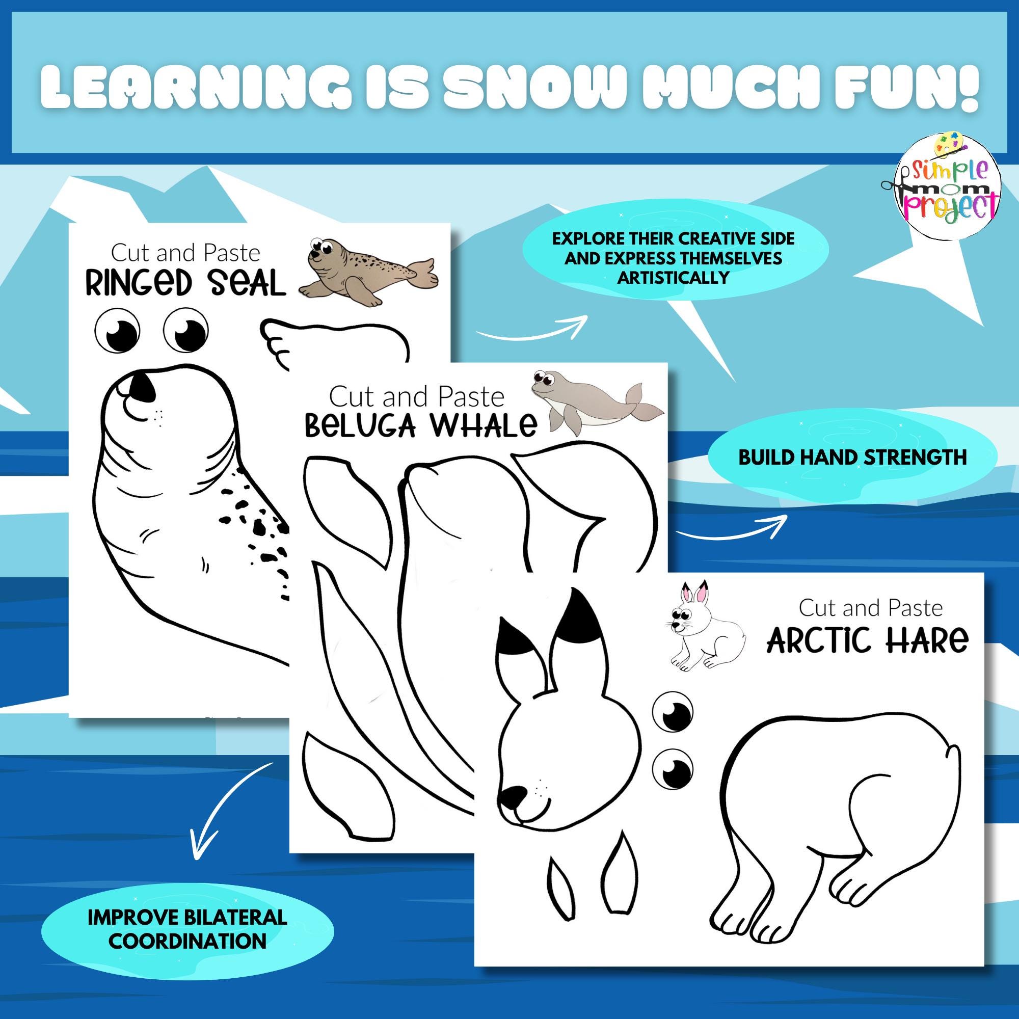 14 Black and White Arctic Animal Cut and Paste Craft Bundle | Black and ...