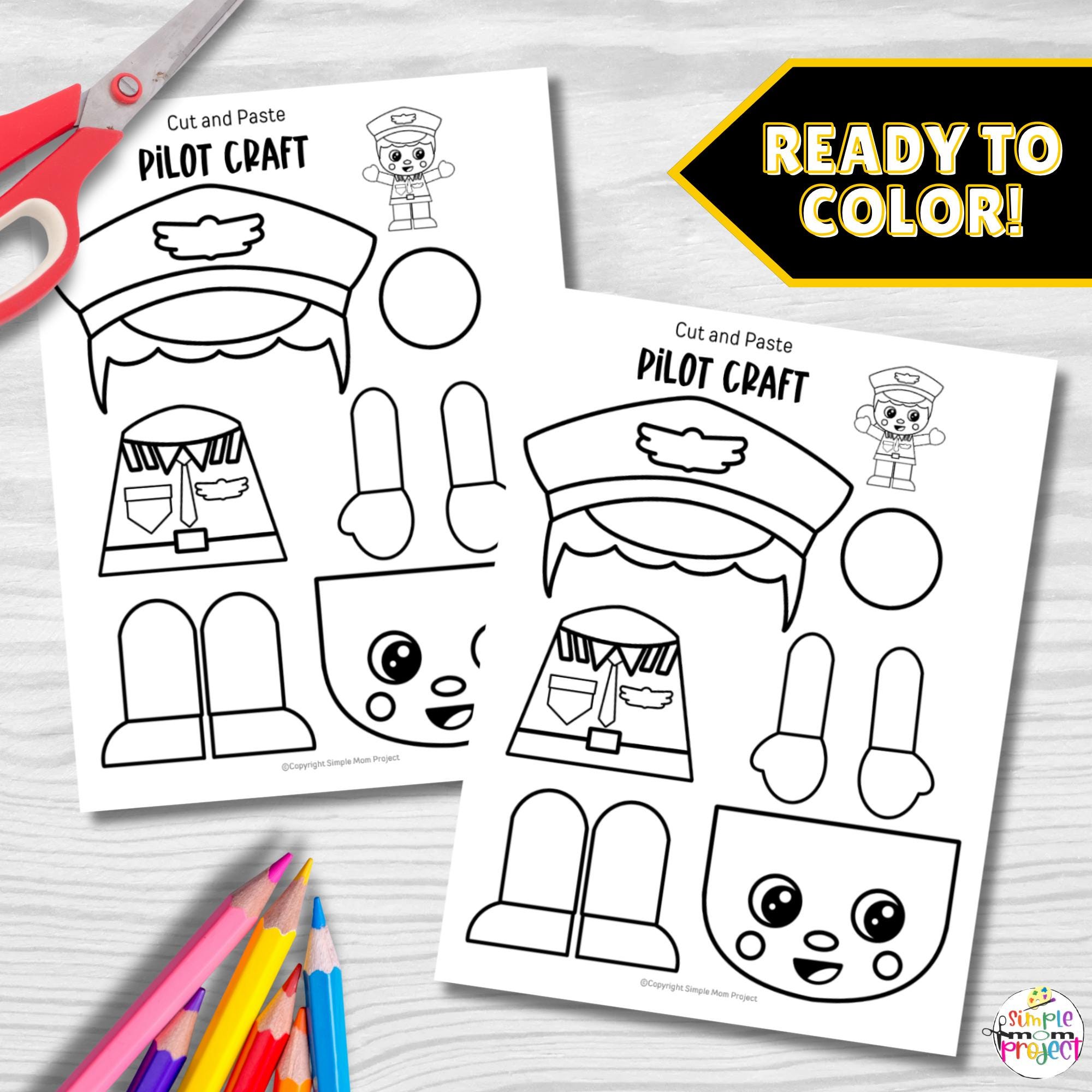 Pilot Printable Paper Craft for Kids | Pre-colored | Black & White - Etsy