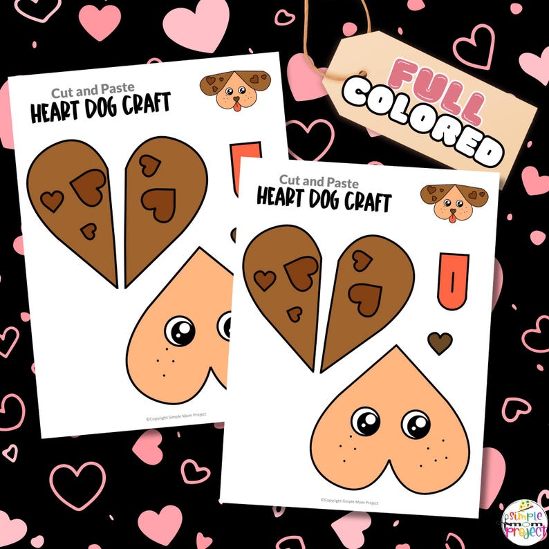 Heart Dog Printable Craft for Kids | Heart Puppy Dog Craft | Heart Dog ...