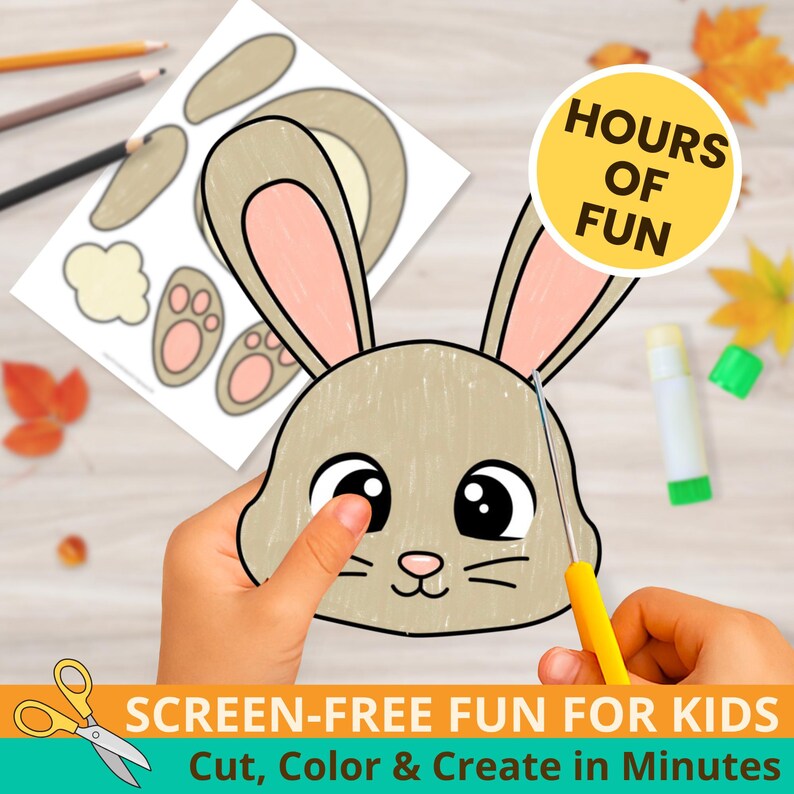 Rabbit Paper Bag Puppet Craft | Woodland Animal Printable | Cut and ...