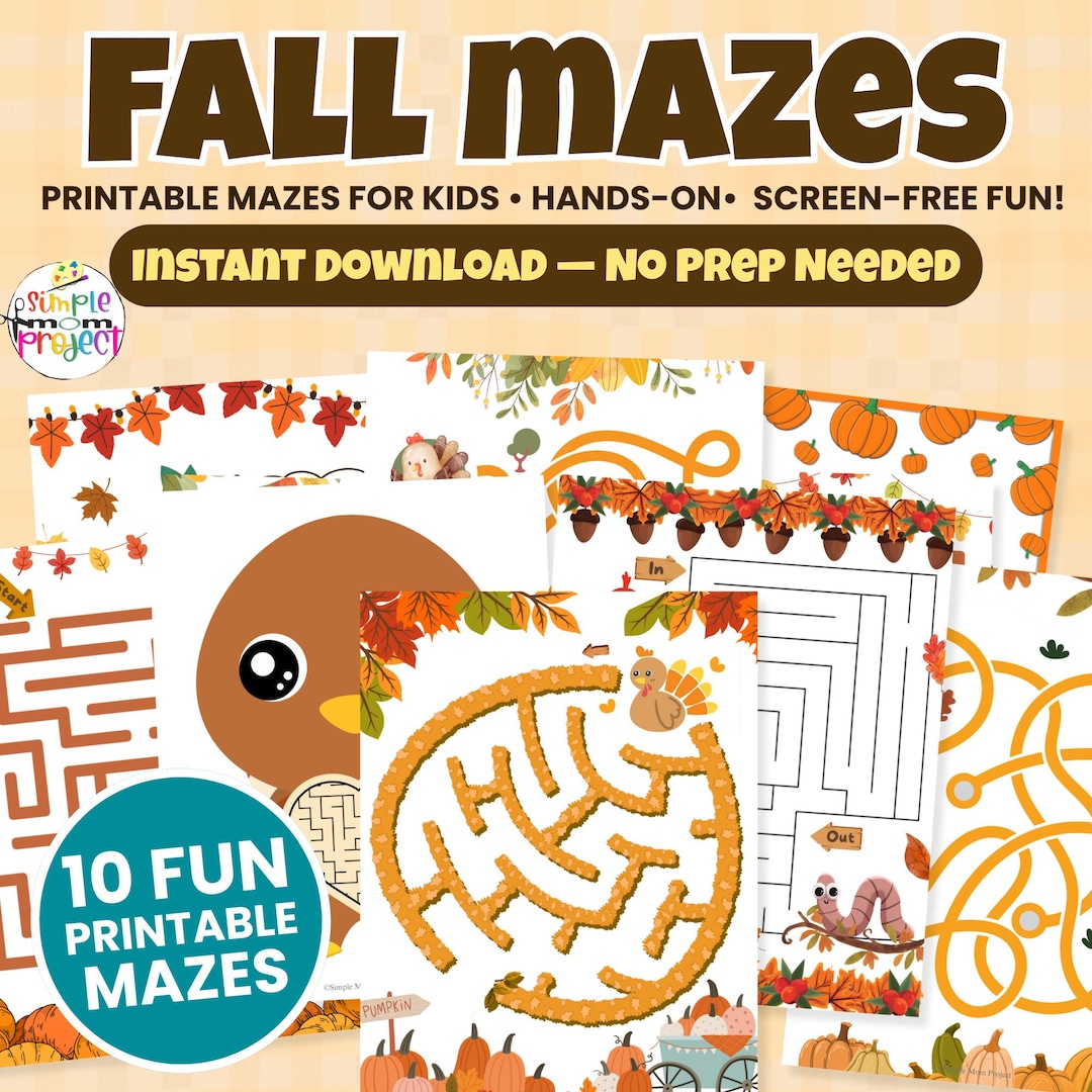 Fall Mazes for Kids | 10 Printable Worksheets (PDF) - Etsy