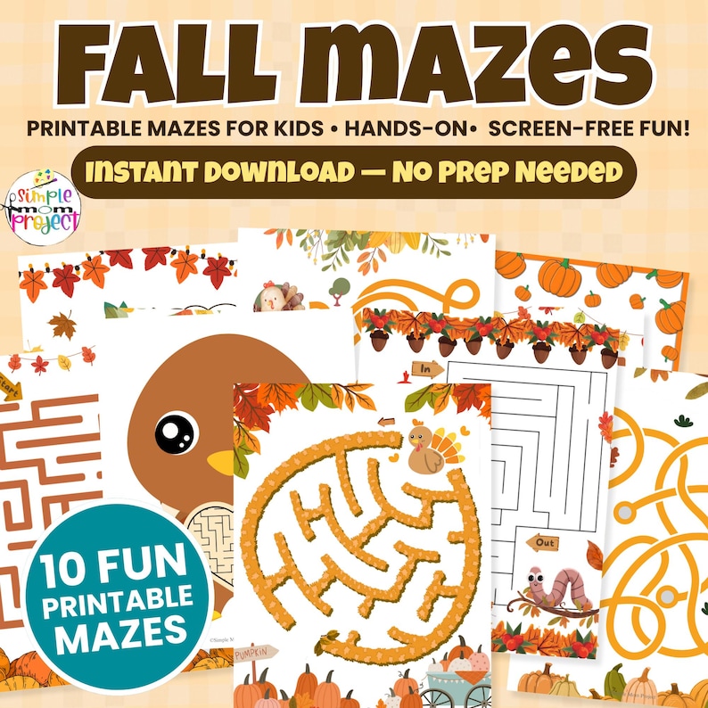 Fall Mazes for Kids | 10 Printable Worksheets (PDF) - Etsy
