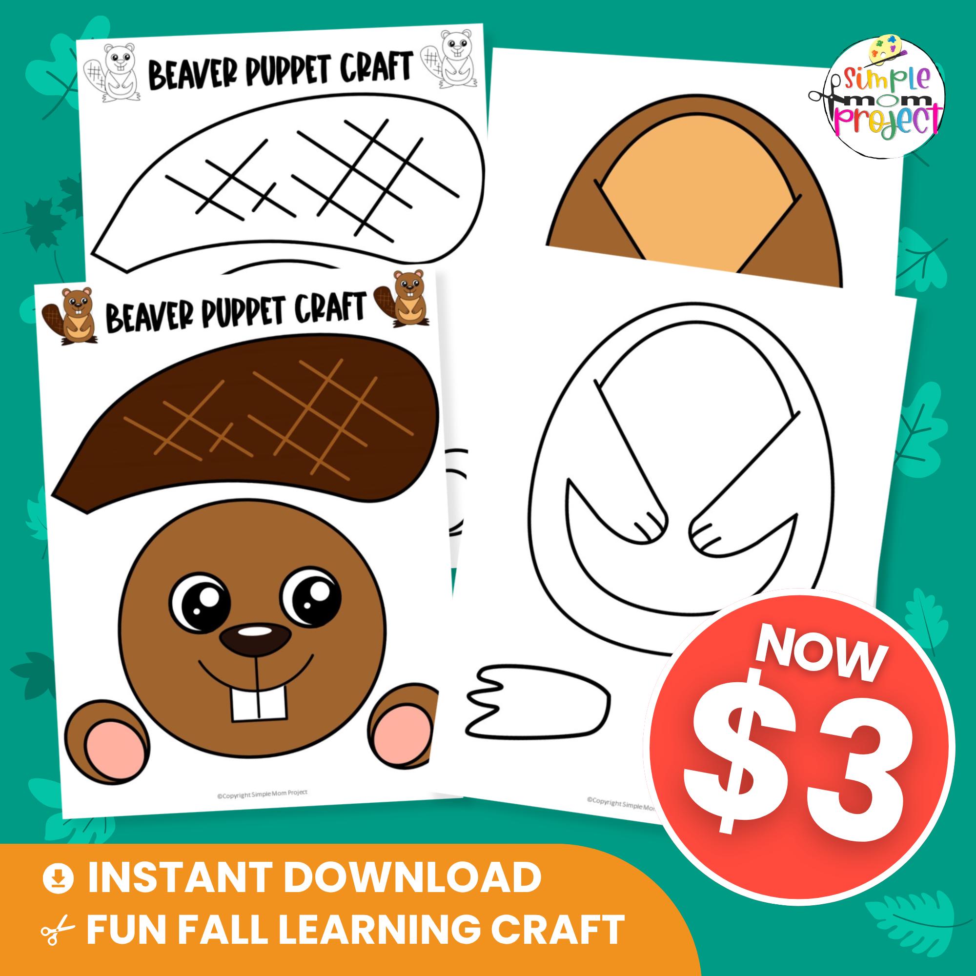 Beaver Paper Bag Puppet Craft | Printable Woodland Animal (PDF Pattern ...