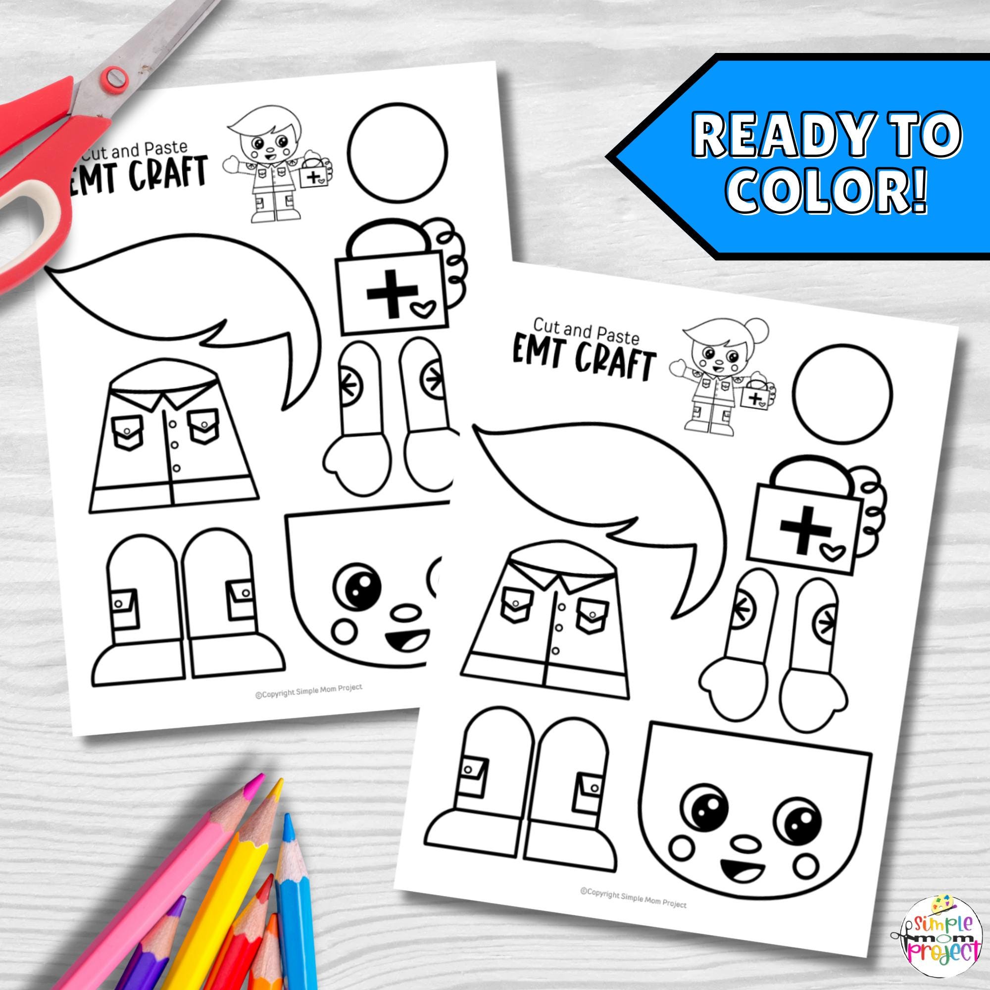 EMT Paramedic Printable Paper Craft for Kids | Pre-colored | Black ...