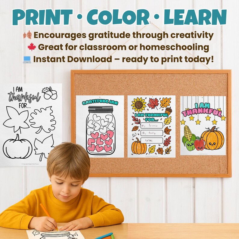 I Am Thankful Coloring Pages – Printable Gratitude Activity for Kids - Etsy