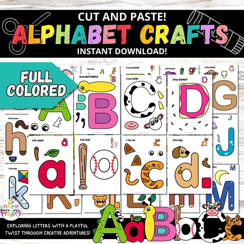 52 Upper and Lowercase Pre Colored ABC Cut and Paste Crafts | Instant ...