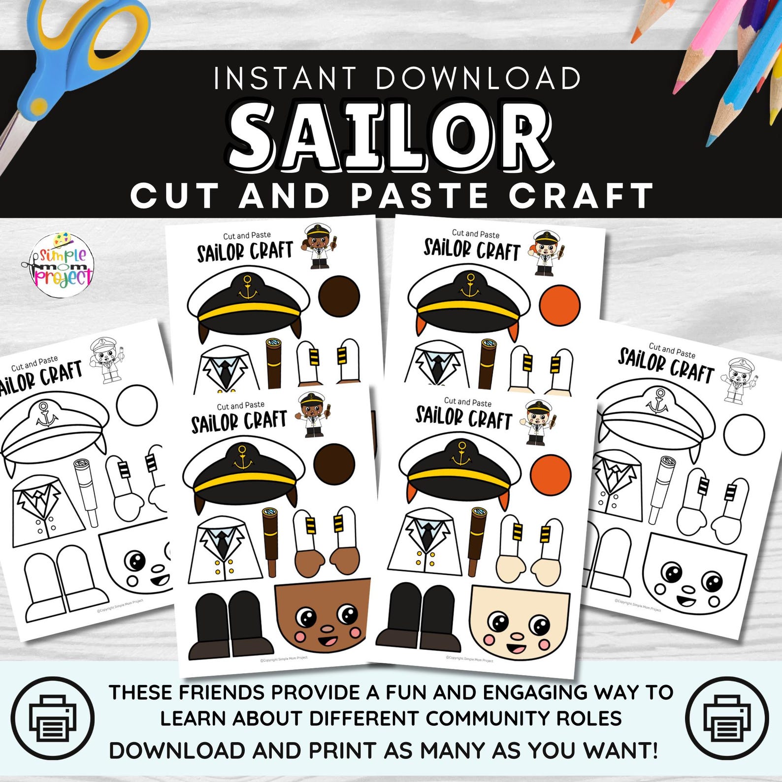 Sailor Printable Paper Craft for Kids | Pre-colored | Black & White - Etsy