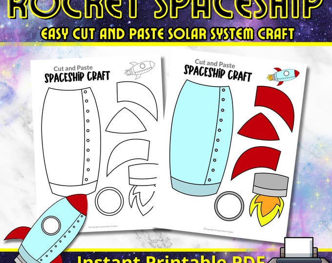 Spaceship Craft Template for Kids: Printable Rocket, Cut and Glue (PDF ...
