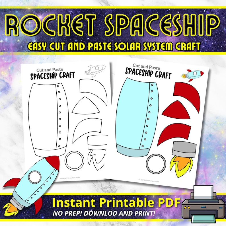 Rocket Spaceship Craft: Cut and Paste Activity, Coloring Page (digital ...