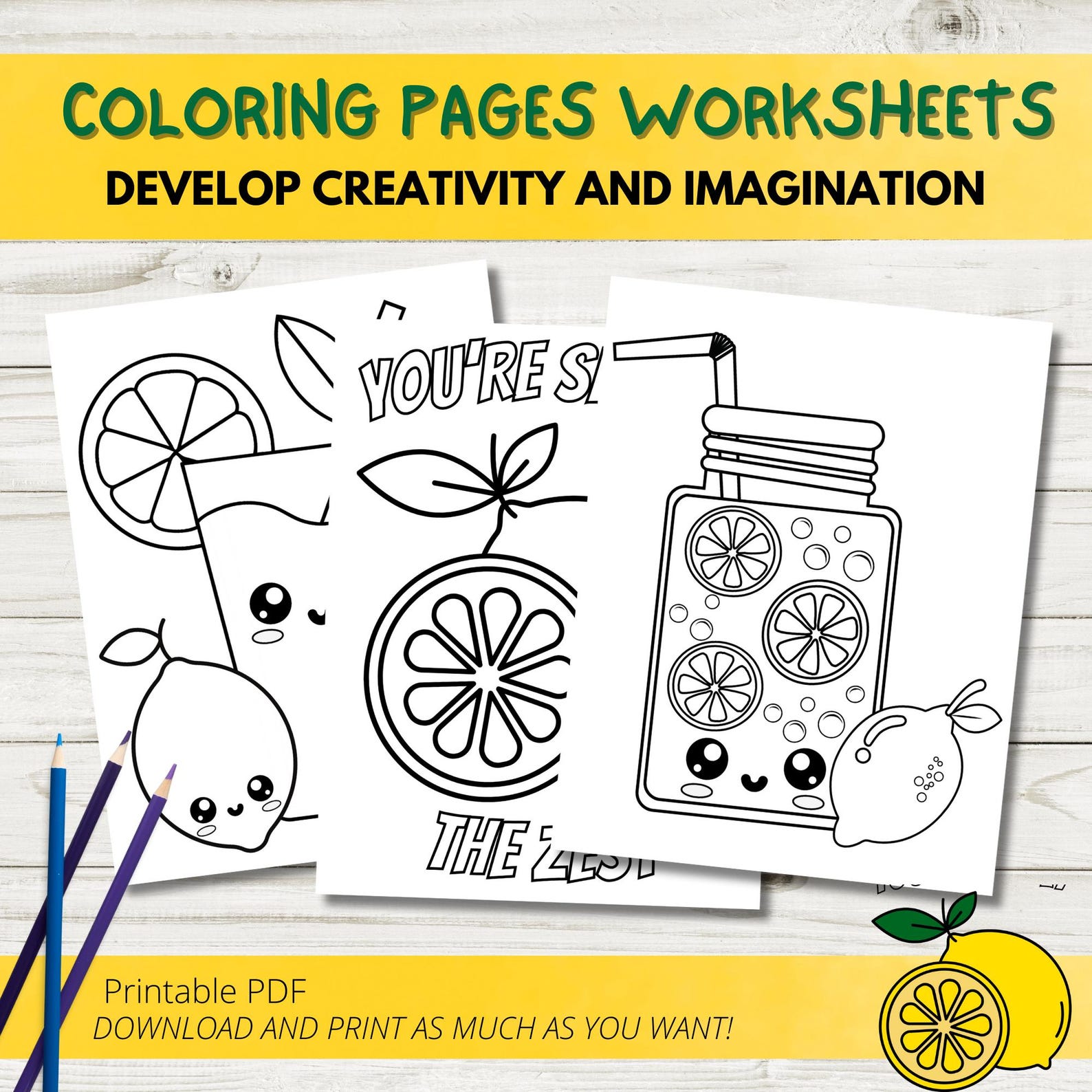 10 Adorable Lemon Coloring Pages | Lemon Worksheets | Fruit Activity ...