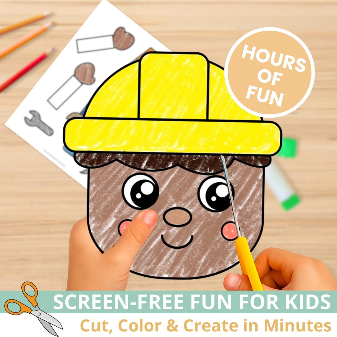 Construction Worker Paper Bag Puppet Craft | Community Worker Printable ...