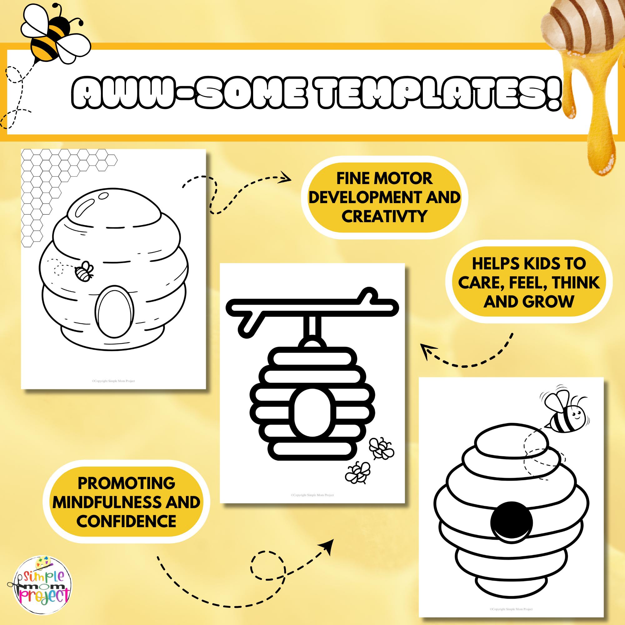 Beehive Coloring Pages for Kids: Honey Bee Printables (PDF) - Etsy