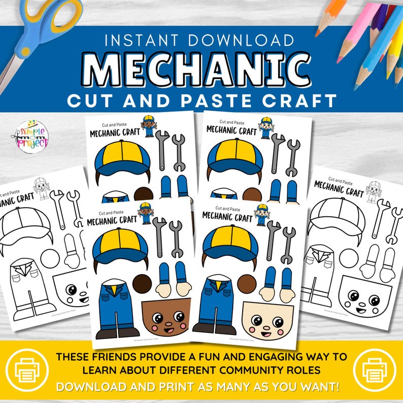 Mechanic Printable Paper Craft for Kids | Pre-colored | Black & White ...
