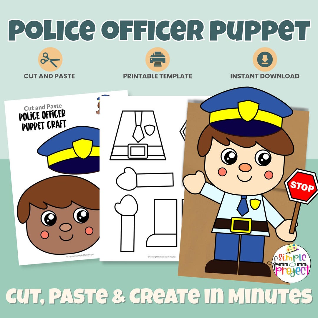 Police Officer Paper Bag Puppet Craft | Community Worker Printable ...