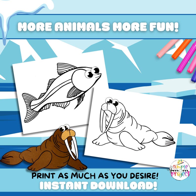 Arctic Animal Coloring Pages: Winter Crafts & Puppets (digital Download ...