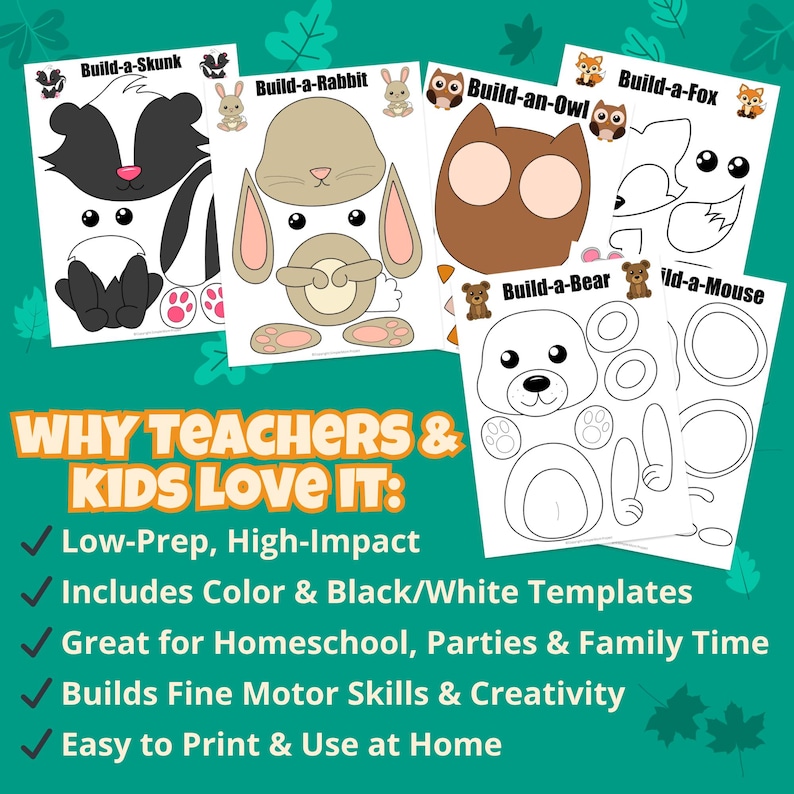 Woodland Animal Crafts Printable | Cut and Paste Templates | Kids PDF ...