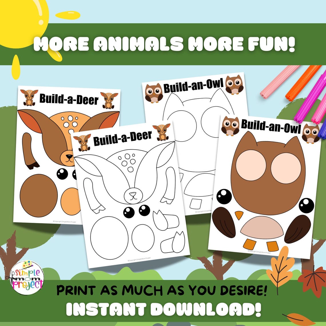 20 Easy Woodland Animal Cut and Glue Craft Activity, Printable, Fine ...