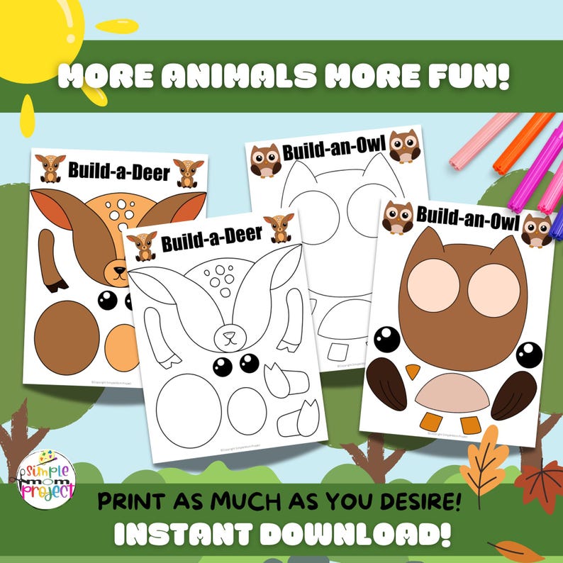 20 Easy Woodland Animal Cut and Glue Craft Activity, Printable, Fine ...