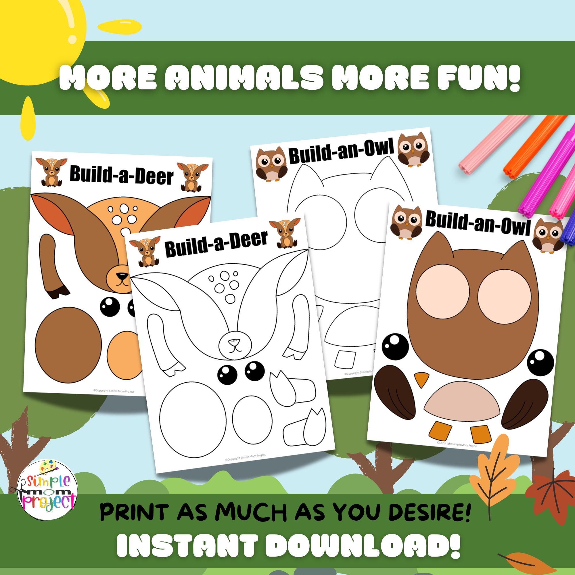 20 Easy Woodland Animal Cut and Glue Craft Activity, Printable, Fine ...