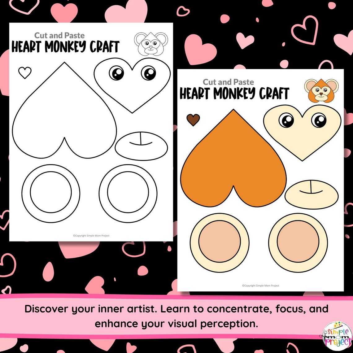 Heart Monkey Printable Craft for Kids | Heart Monkey Craft | Heart ...