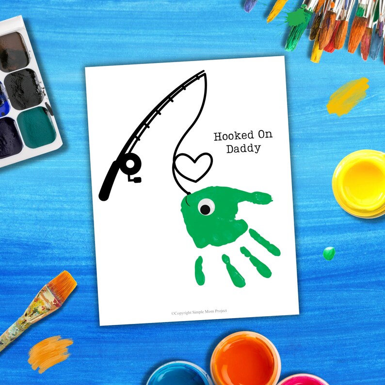 Hooked On Daddy Handprint Printable Craft For Dad Etsy