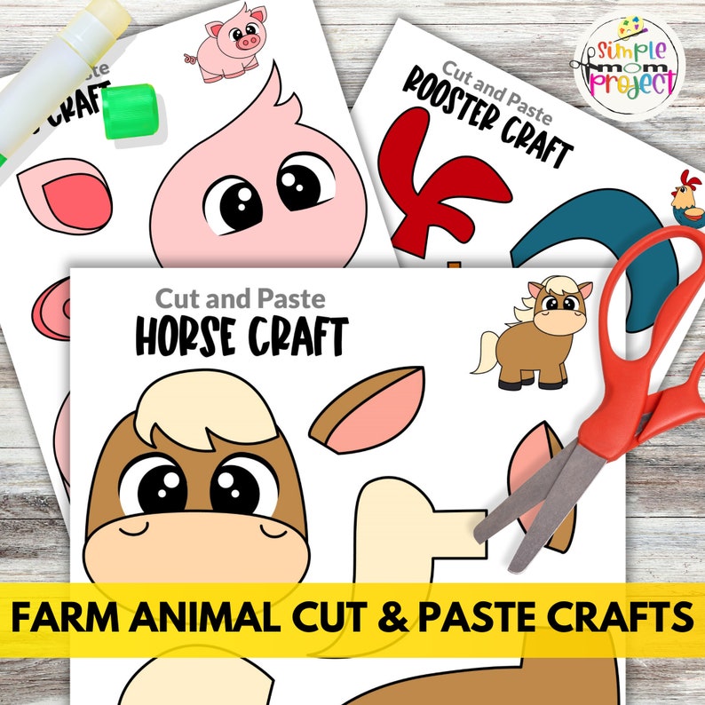 15 Farm Animal Cut and Paste Craft, Barnyard Crafts, Full Colored, Farm ...