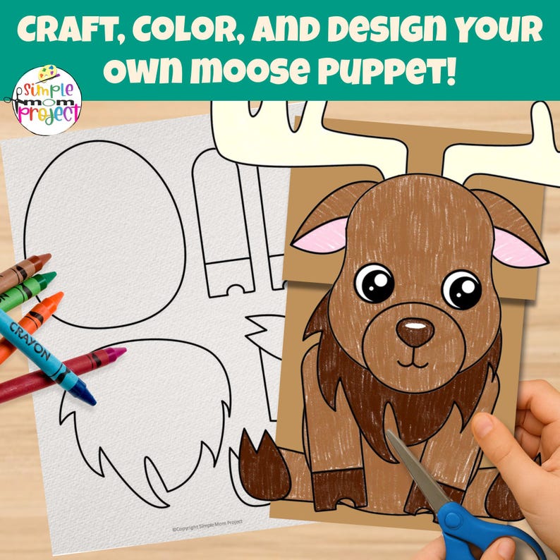 Moose Paper Bag Puppet Craft | Woodland Animal Printable | Cut and ...