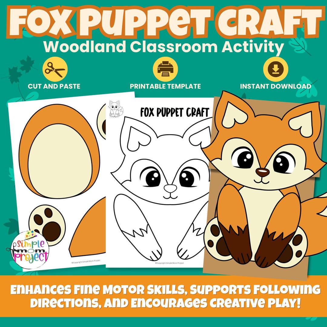Fox Paper Bag Puppet Craft | Woodland Animal Printable (PDF Pattern) - Etsy