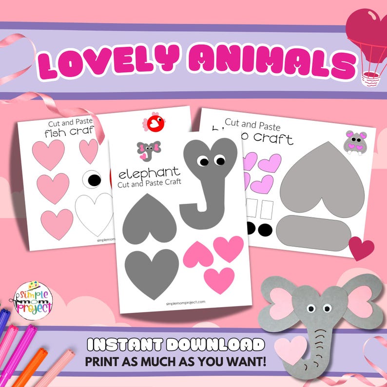 Heart Animal Crafts: Printable Template Activities for Kids (PDF) - Etsy