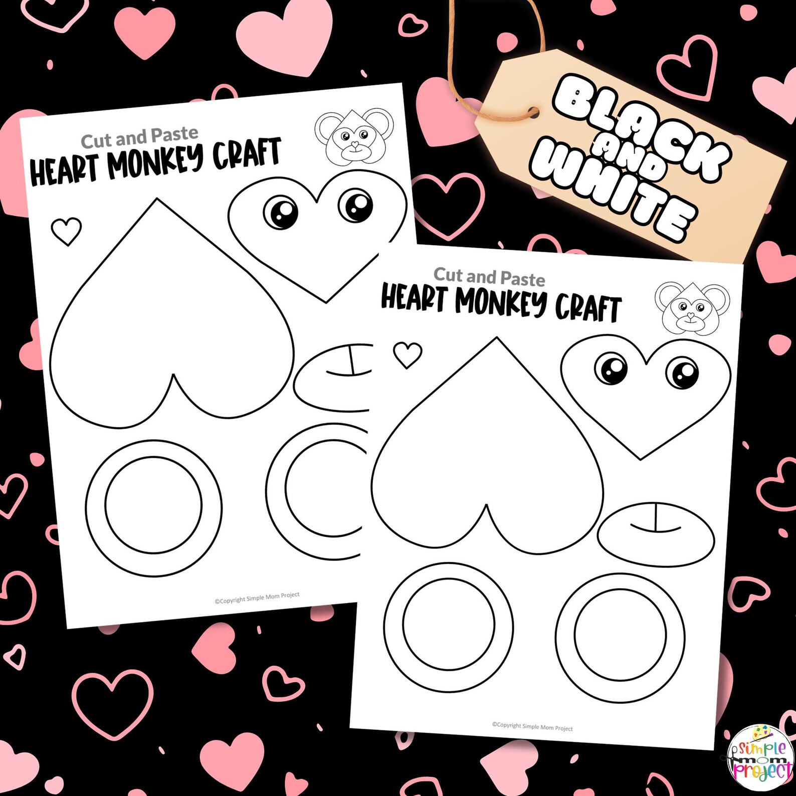 Heart Monkey Printable Craft for Kids | Heart Monkey Craft | Heart ...